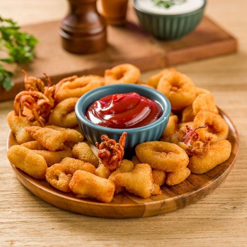 Anéis e Tentáculos de Lula Empanado - Pré Fritos - 400g